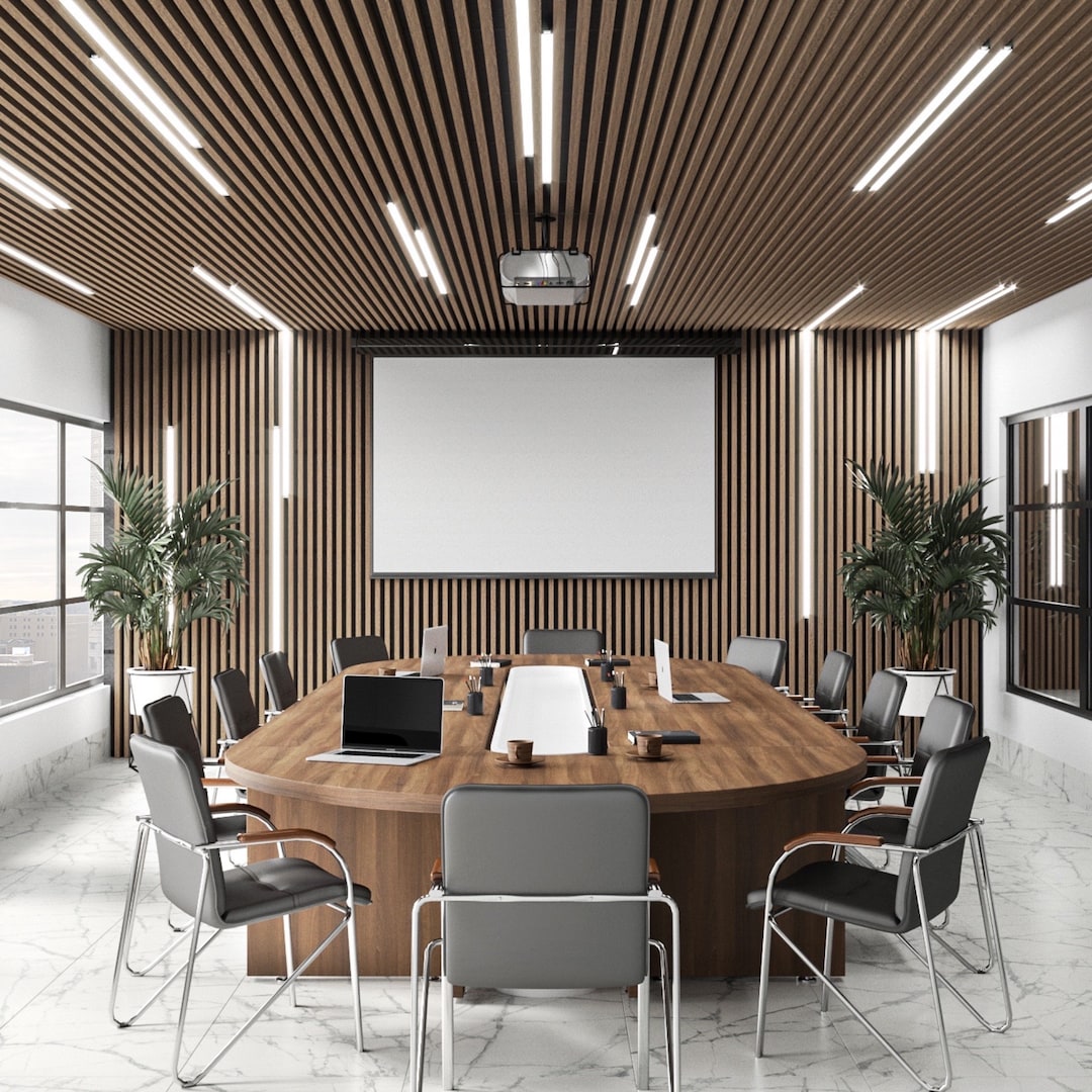 Conference Room Wood Ceiling | Pattern Wood Ceiling and Wall With ...