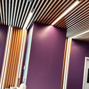 White Oak LED Wood Ceiling Panels - Modern Reception Area Décor ...