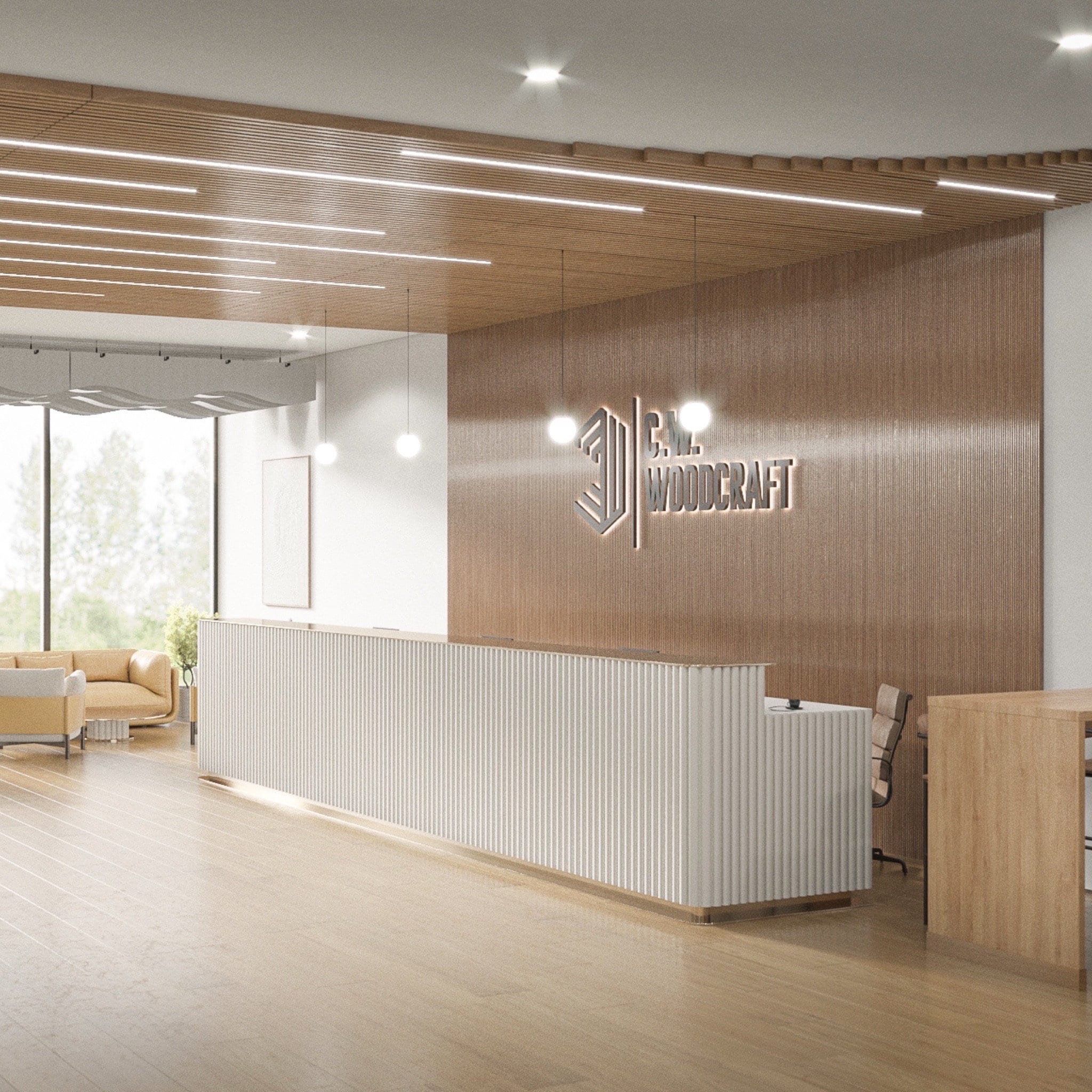 Wood Ceiling Grille - Modern Reception Area Décor | White Oak | Walnut ...