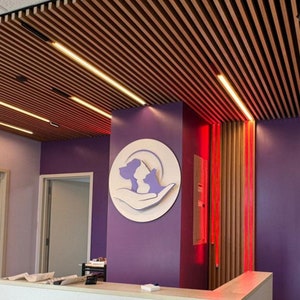 White Oak LED Wood Ceiling Panels - Modern Reception Area Décor ...