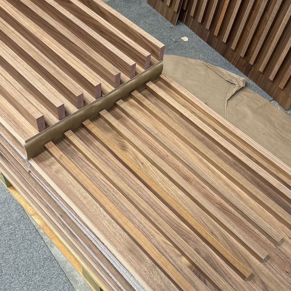 Walnut on Walnut Wood Ceiling Panels Custom Reception Desk Area Custom ...