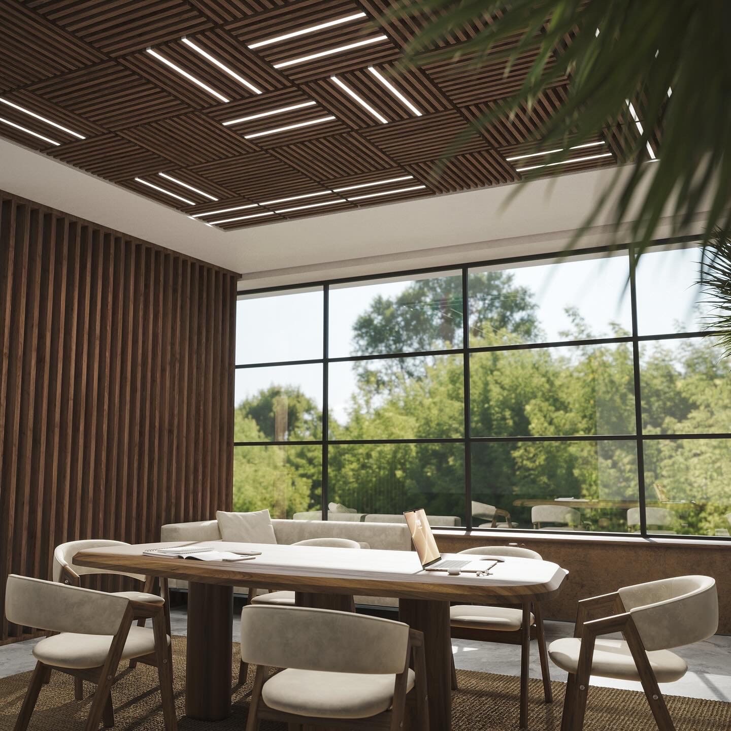 Ceiling Tiles Made of Wood Slats | Optional Lighting Integration ...