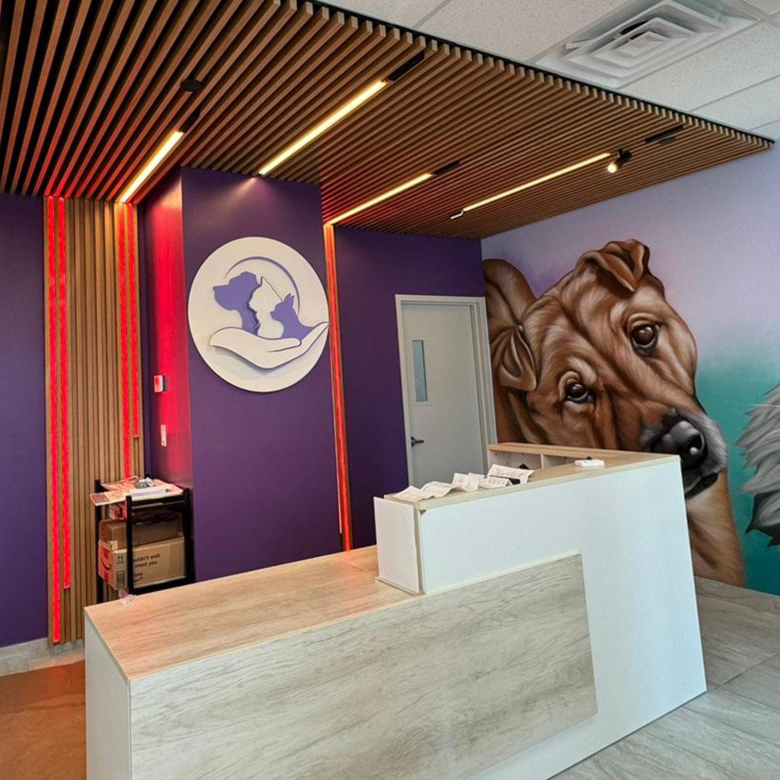 White Oak LED Wood Ceiling Panels - Modern Reception Area Décor ...