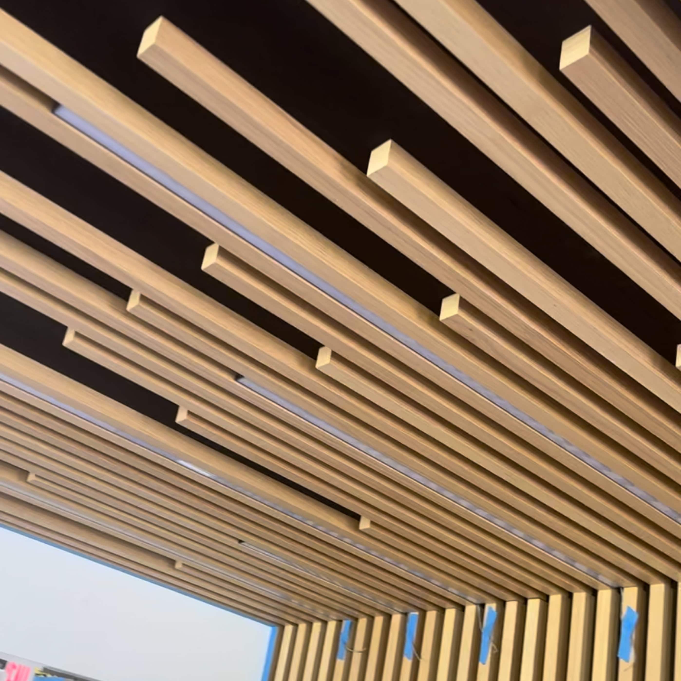 Custom Pattern Wood Ceiling and Wall With Lights | Commercial or ...