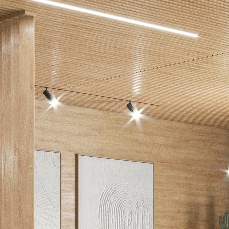 Special Lighting Wood Ceiling Grille Panels | Minimalist Office Décor ...