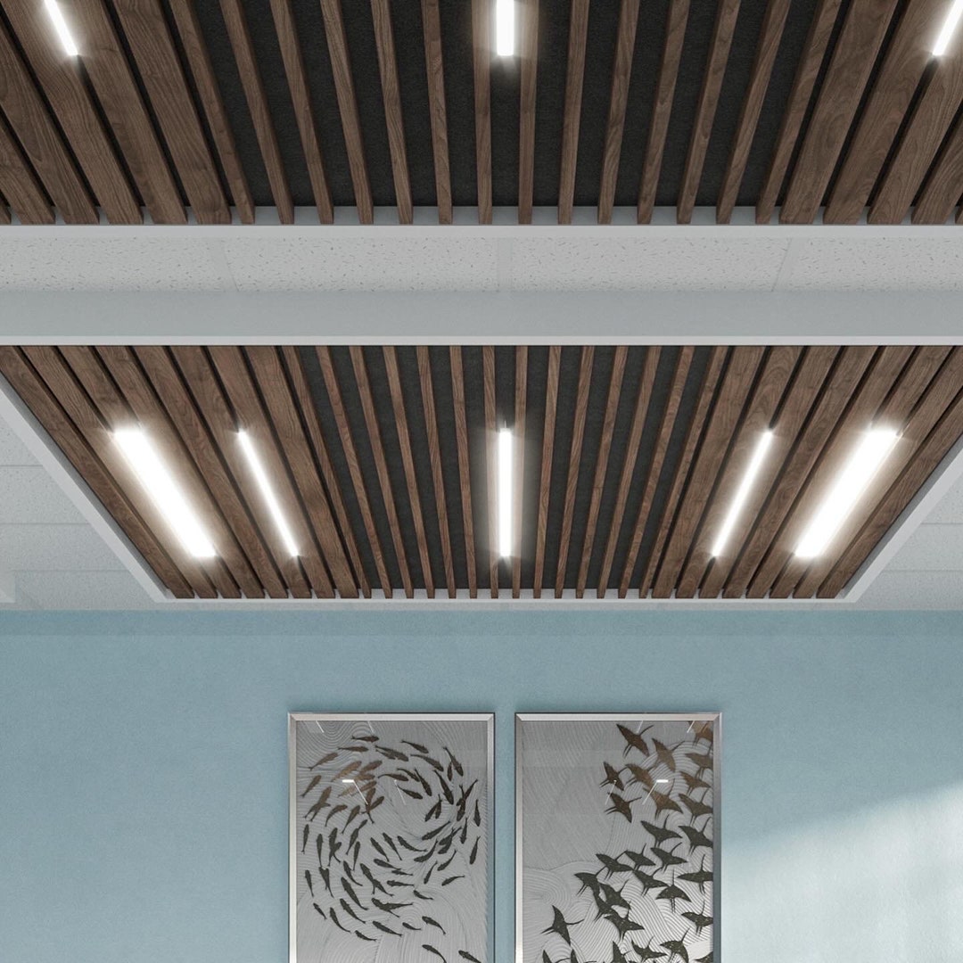 Bespoke Walnut Wood Ceiling | Optional Lighting Integration ...