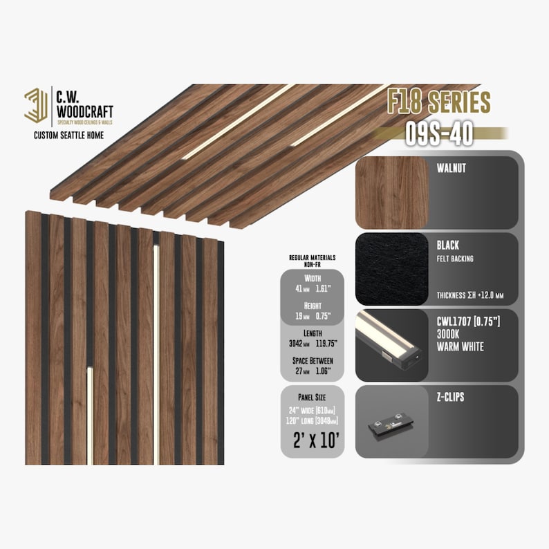 Flat Walnut Acoustical Wall Panels With Integrated LED Lighting ...