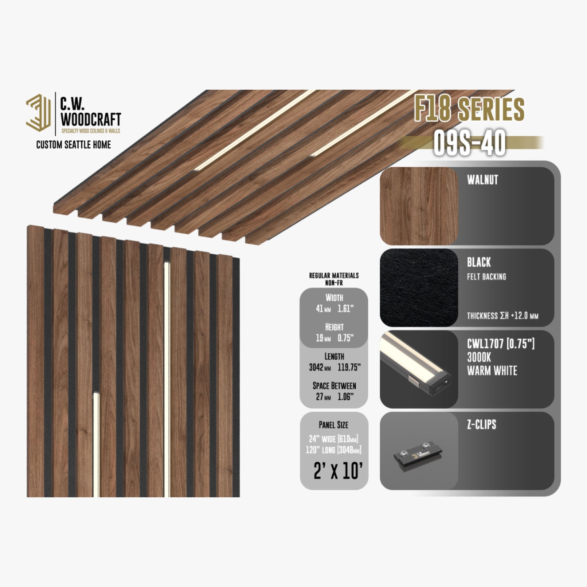 Flat Walnut Acoustical Wall Panels With Integrated LED Lighting ...