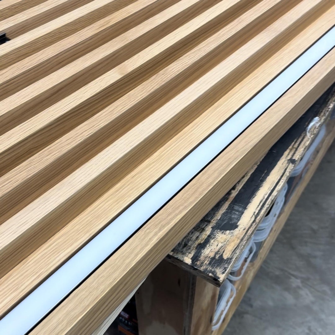 White Oak Wood Wall Panel With Optional LED Lighting - Modern Reception ...