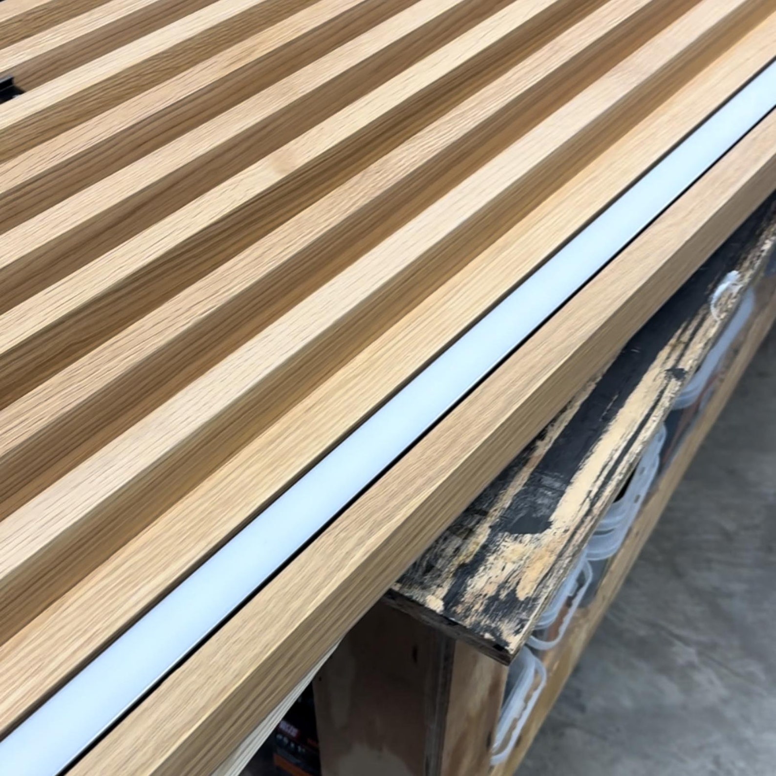 White Oak Wood Wall Panel With Optional LED Lighting - Modern Reception ...