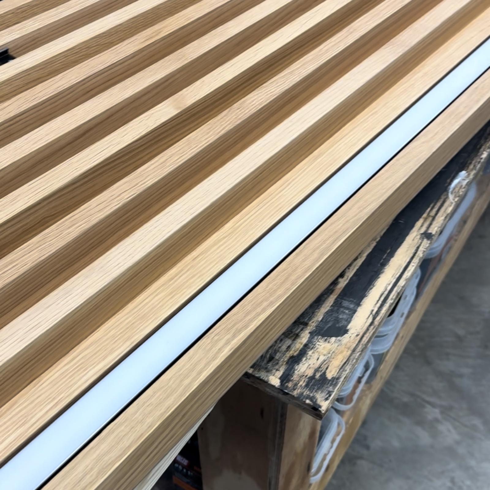 White Oak Wood Wall Panel With Optional LED Lighting Modern Reception ...