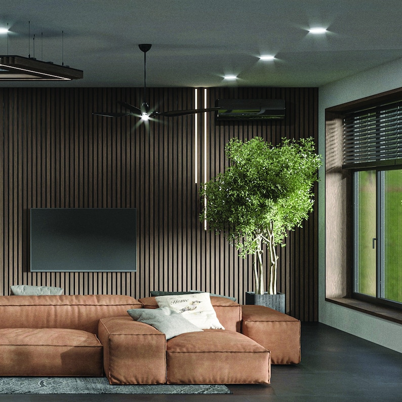 Flat Walnut Acoustical Wall Panels With Integrated LED Lighting ...