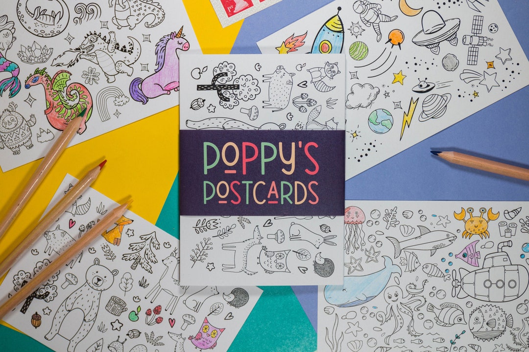 Kids Colouring in Postcards - Mixed Pack of 8 Activity Cards for ...