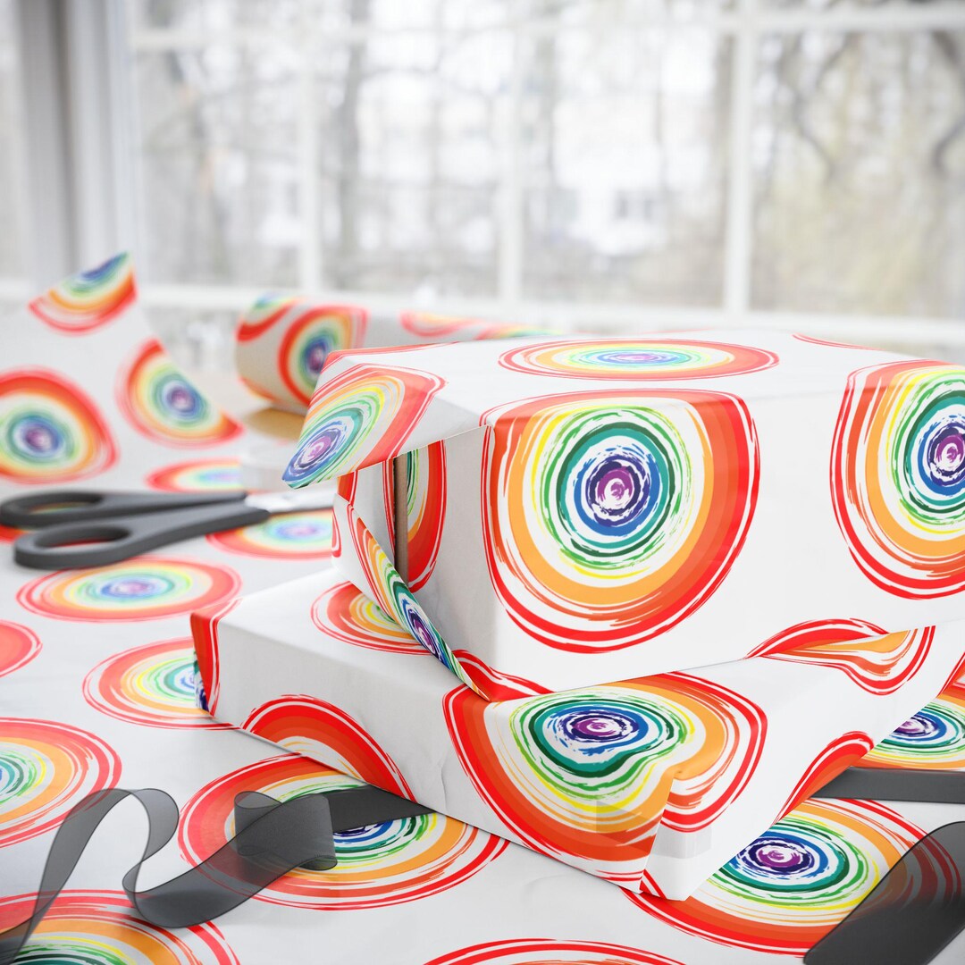 Rainbow Swirl Wrapping Paper | Colorful Gift Wrap, Rainbow Circles - Etsy