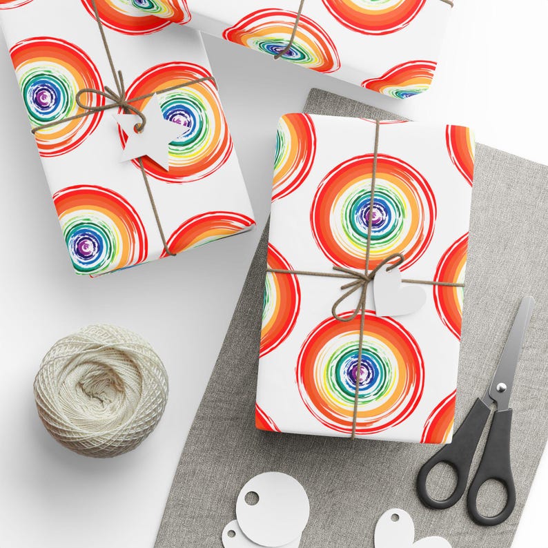 Rainbow Swirl Wrapping Paper | Colorful Gift Wrap, Rainbow Circles - Etsy