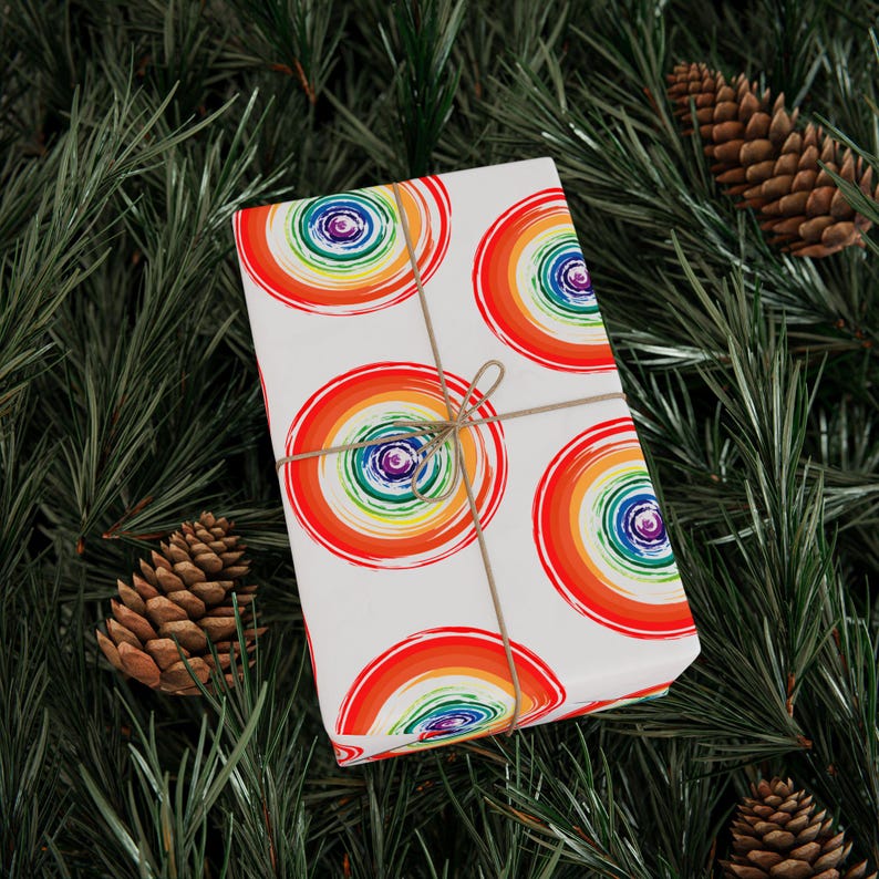 Rainbow Swirl Wrapping Paper | Colorful Gift Wrap, Rainbow Circles - Etsy