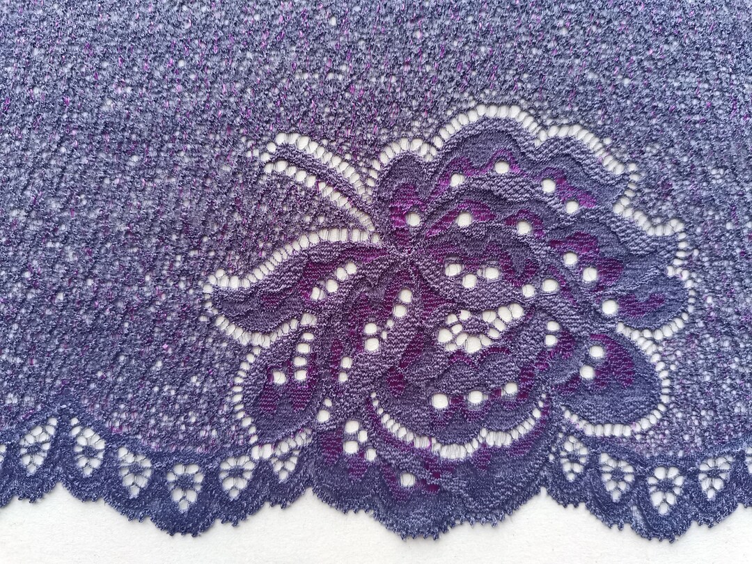 Purple Color Stretch Lace Trim, Floral Elastic Lace - Width 21 Cm ...