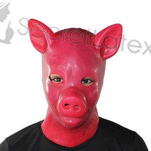 Red Latex Pig Hood Rubber Fetish Full Head Bondage Mask Zipper Piglet ...