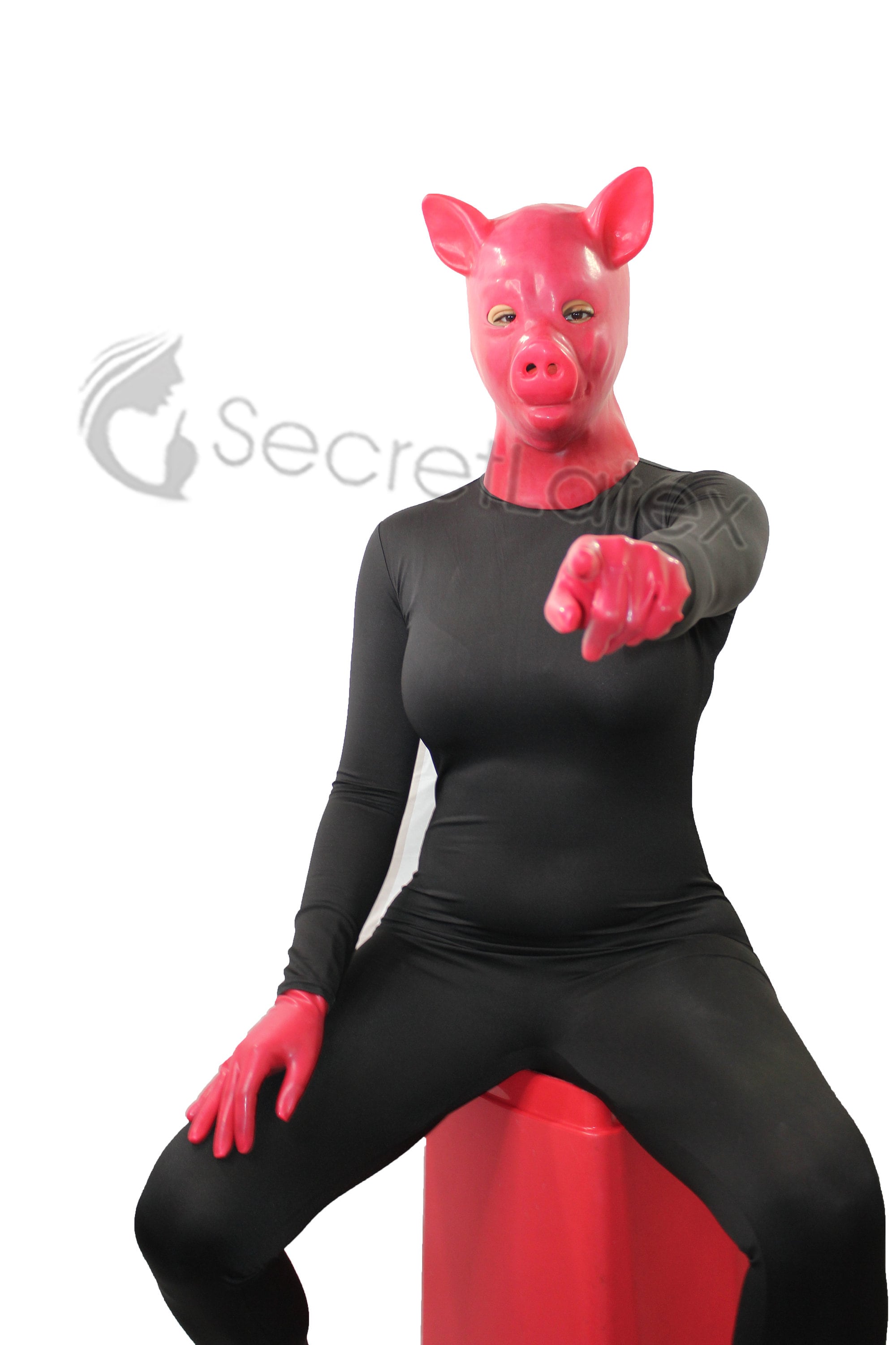 Red Latex Pig Hood Rubber Fetish Full Head Bondage Mask Zipper | Etsy