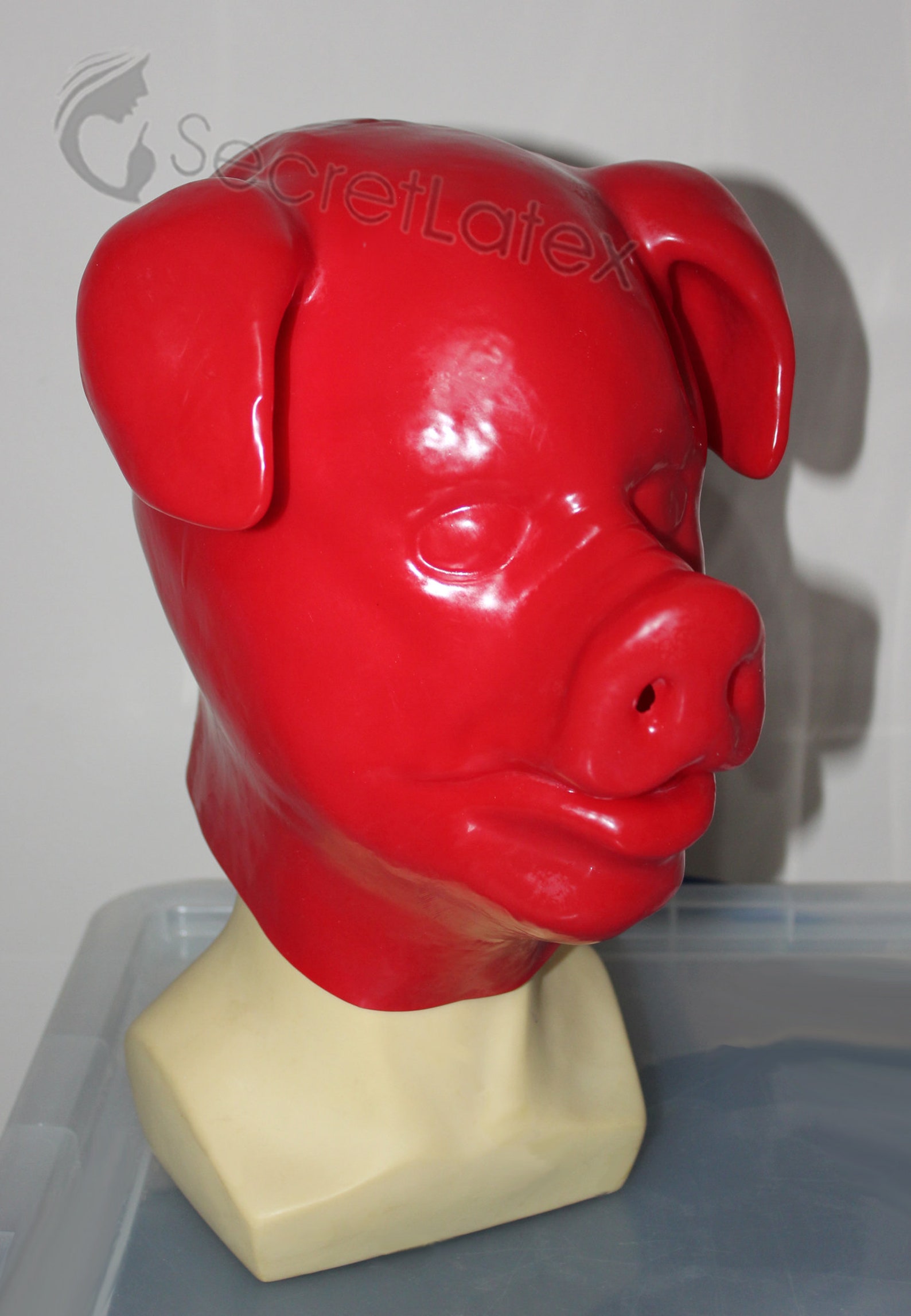 Red Latex Pig Hood Rubber Fetish Full Head Bondage Pet Play - Etsy