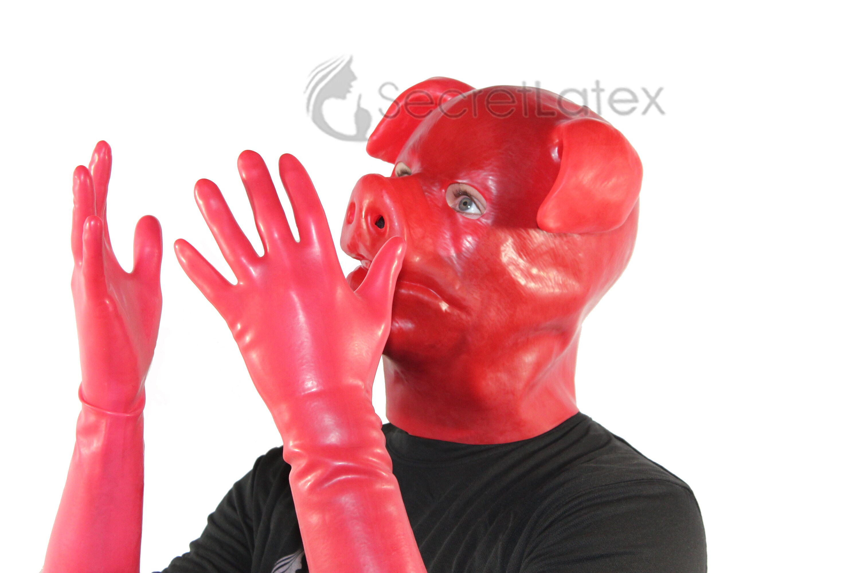 Red Latex Pig Hood Rubber Fetish Full Head Bondage Pet Play - Etsy