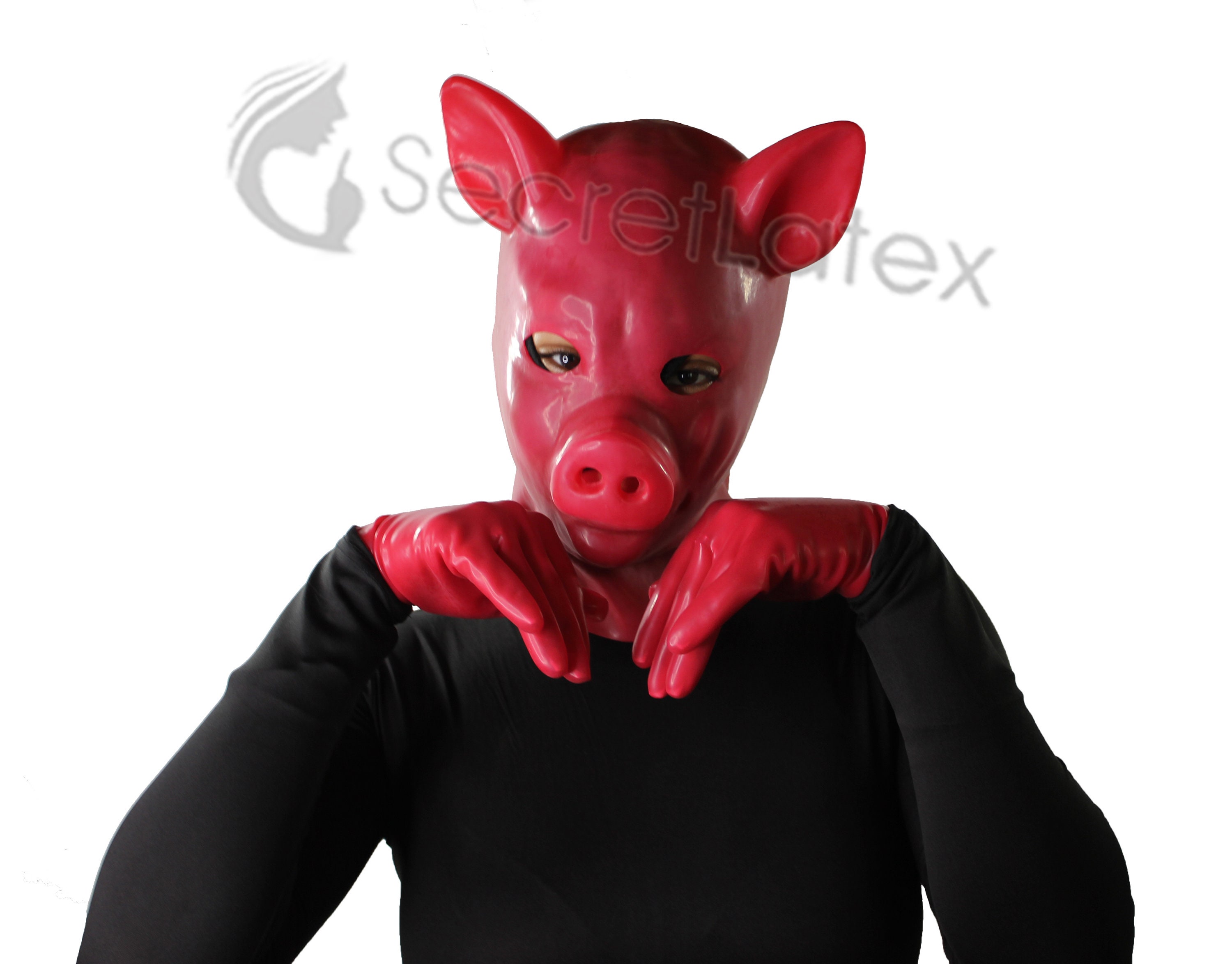 Red Latex Pig Hood Rubber Fetish Full Head Bondage Mask Zipper | Etsy