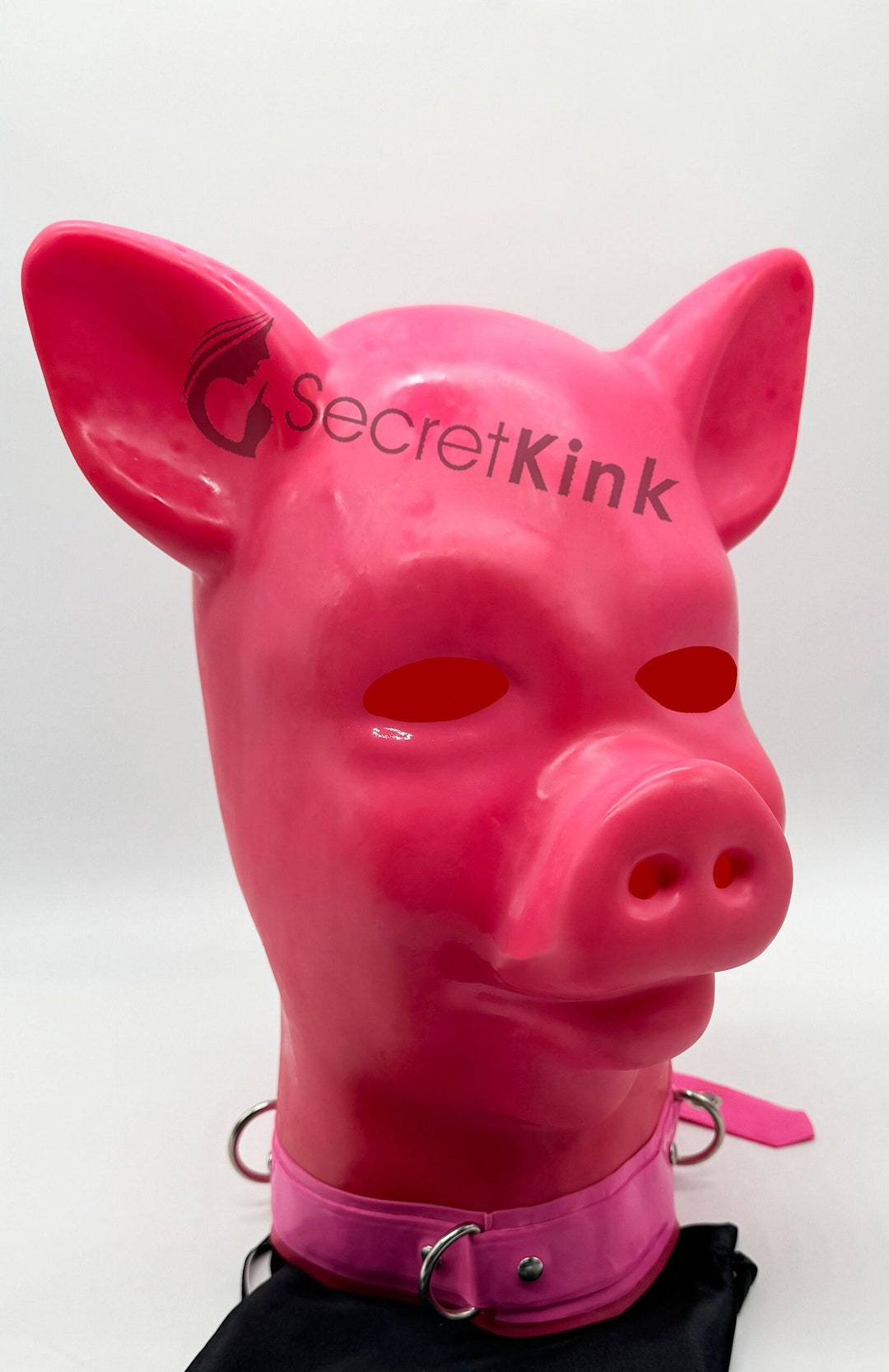 Extra Thick Pink Latex Rubber Pig Hood 2mm Latex Collar Padlock Fetish ...