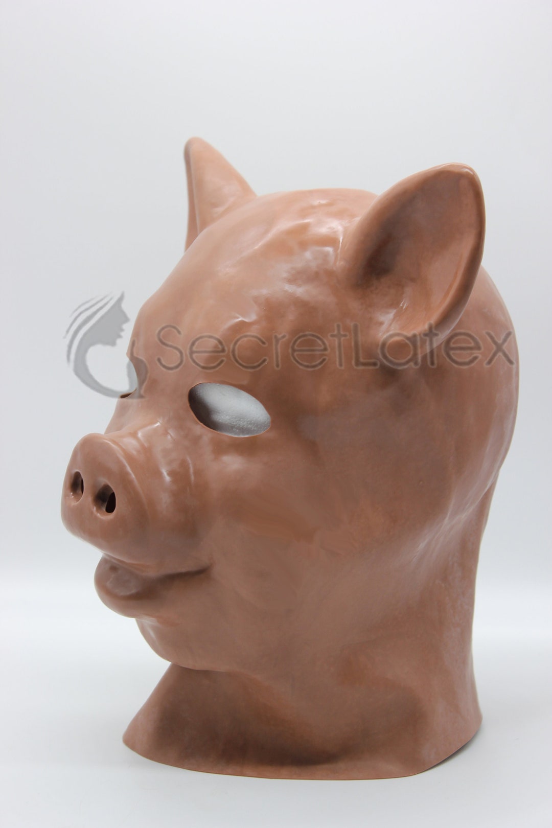 Brown Latex Pig Hood Rubber Fetish Full Head Bondage Mask Zipper Piglet ...