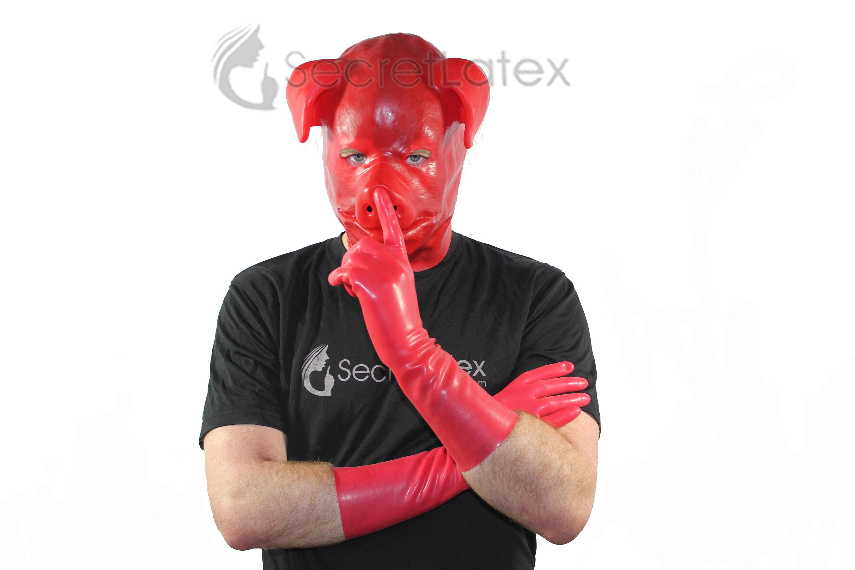 Red Latex Pig Hood Rubber Fetish Full Head Bondage Pet Play - Etsy