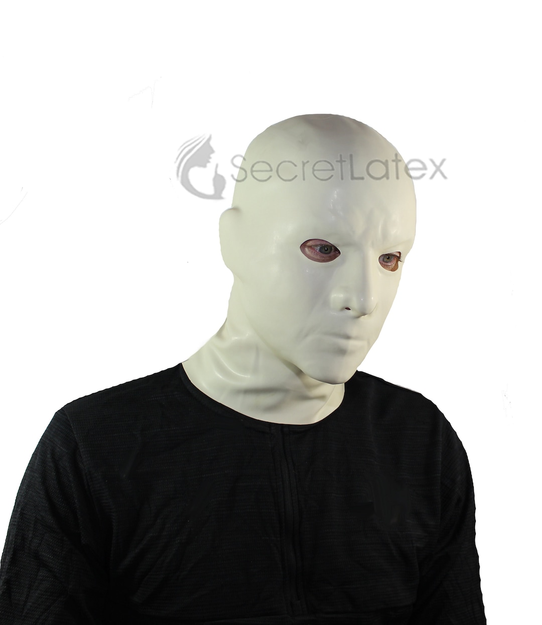 White Latex Hood Moulded Gimp Mask Anatomical Zipper Long Neck Rubber ...
