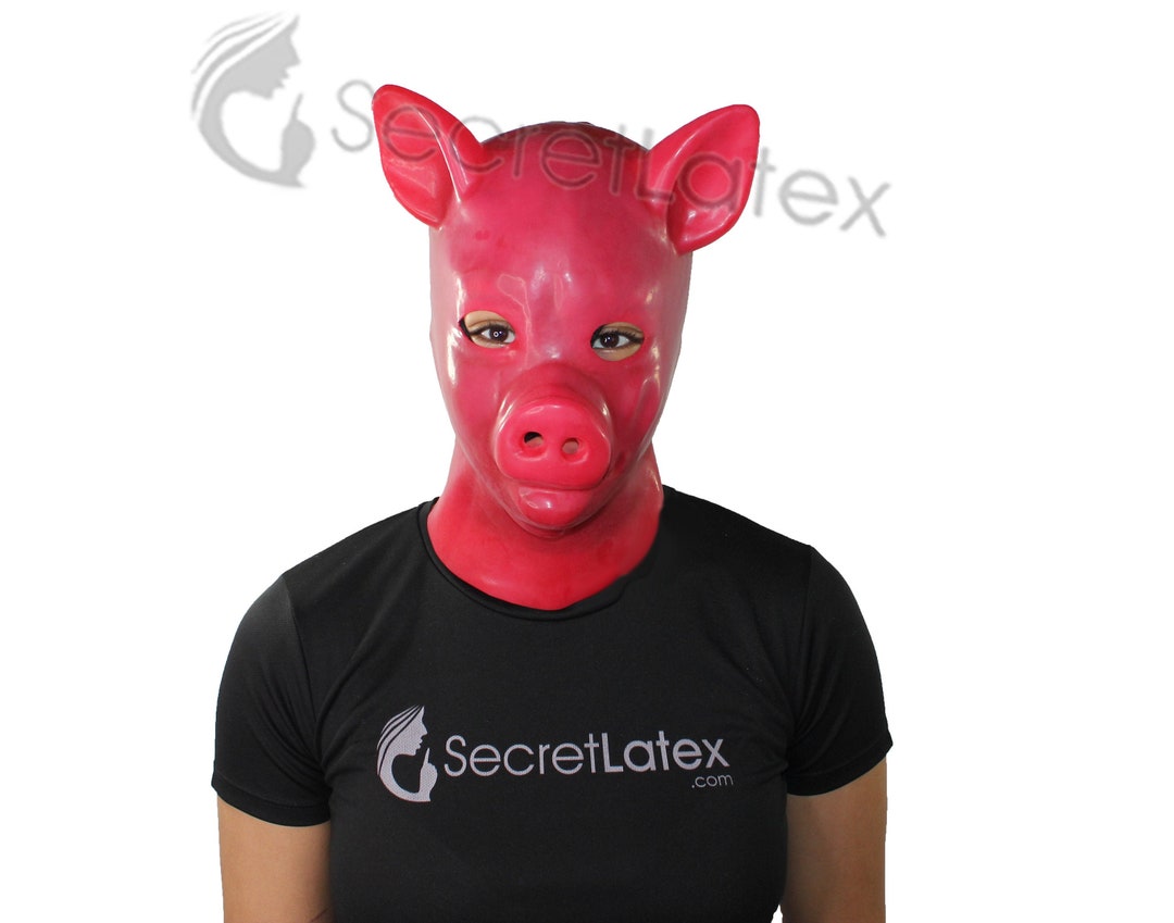 Red Latex Pig Hood Rubber Fetish Full Head Bondage Mask Zipper Piglet ...