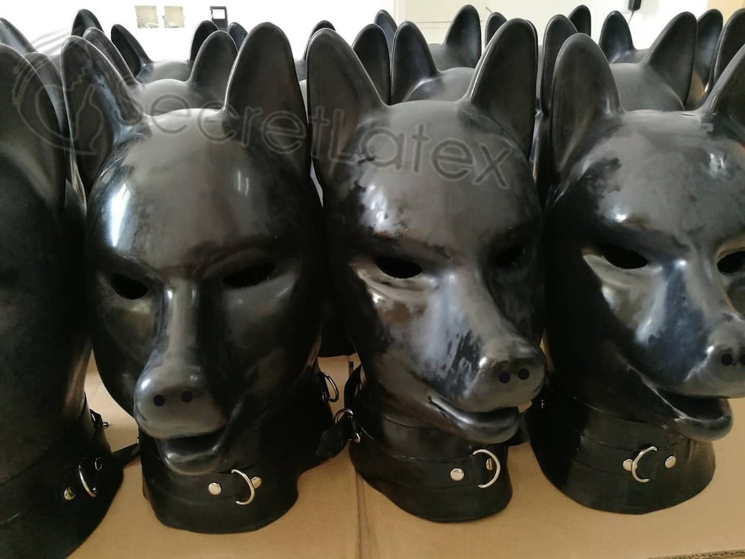 Black Latex Puppy Hood Rubber Dog Extra Thick 2mm With Latex Collar Padlock Fetish Full Head ...