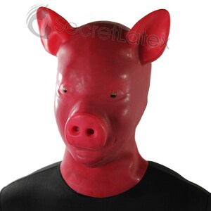 Red Latex Pig Hood Rubber Fetish Full Head Bondage Mask Zipper Piglet ...