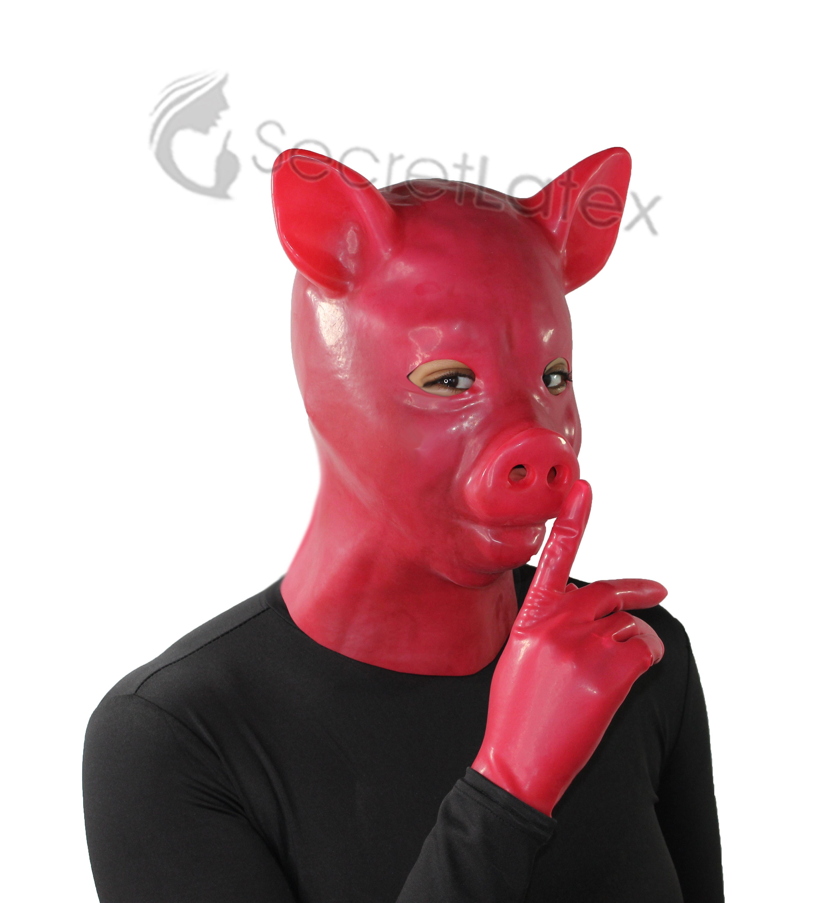 Red Latex Pig Hood Rubber Fetish Full Head Bondage Mask Zipper | Etsy