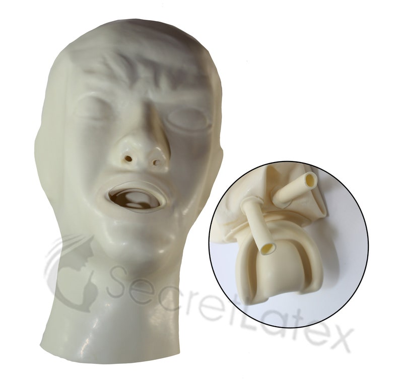 White Latex Hood Mouth Gag Sheath Nose Tubes Gimp Mask - Etsy