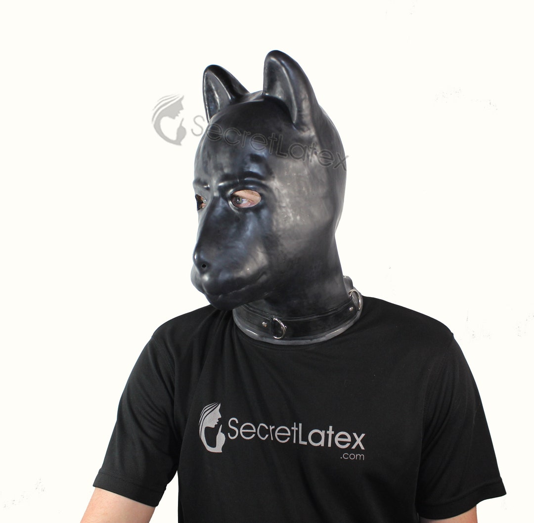 Black Latex Puppy Hood Rubber Dog Extra Thick 2mm With Latex Collar ...
