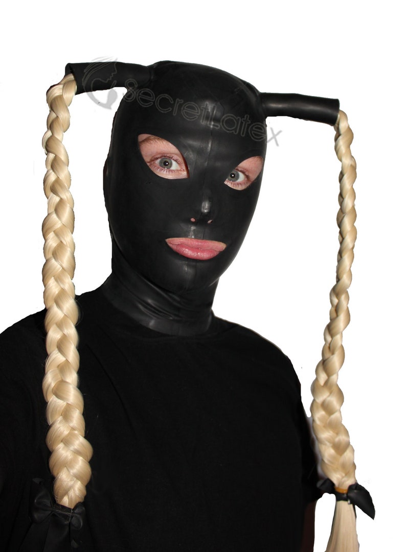 Black or Pink Latex Rubber Gummi Hood Handmade Mask Pigtails - Etsy UK