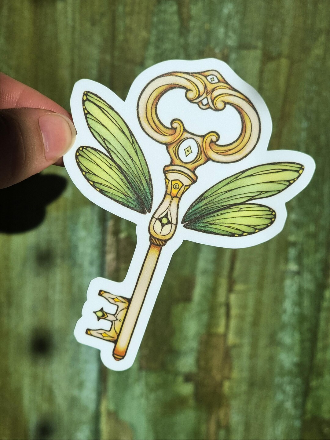 Fairy Key Sticker - Matte Vinyl Skeleton Key With Wings - Stained Glass ...