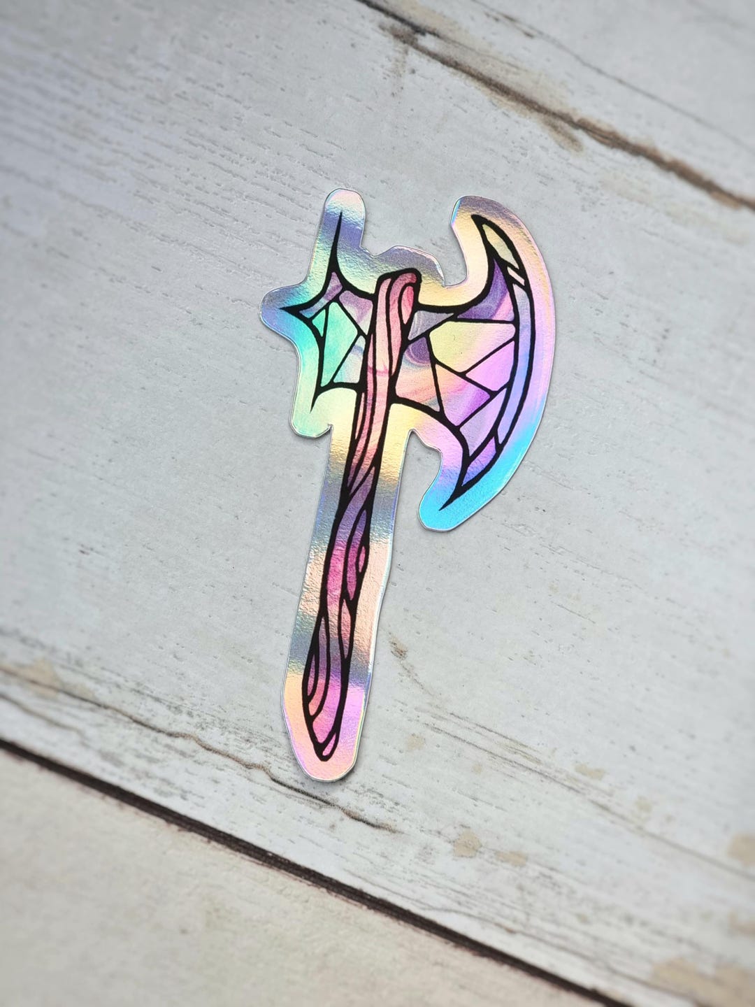 Holographic Stained Glass Axe Sticker - Matte Vinyl Iridescent Pastel ...