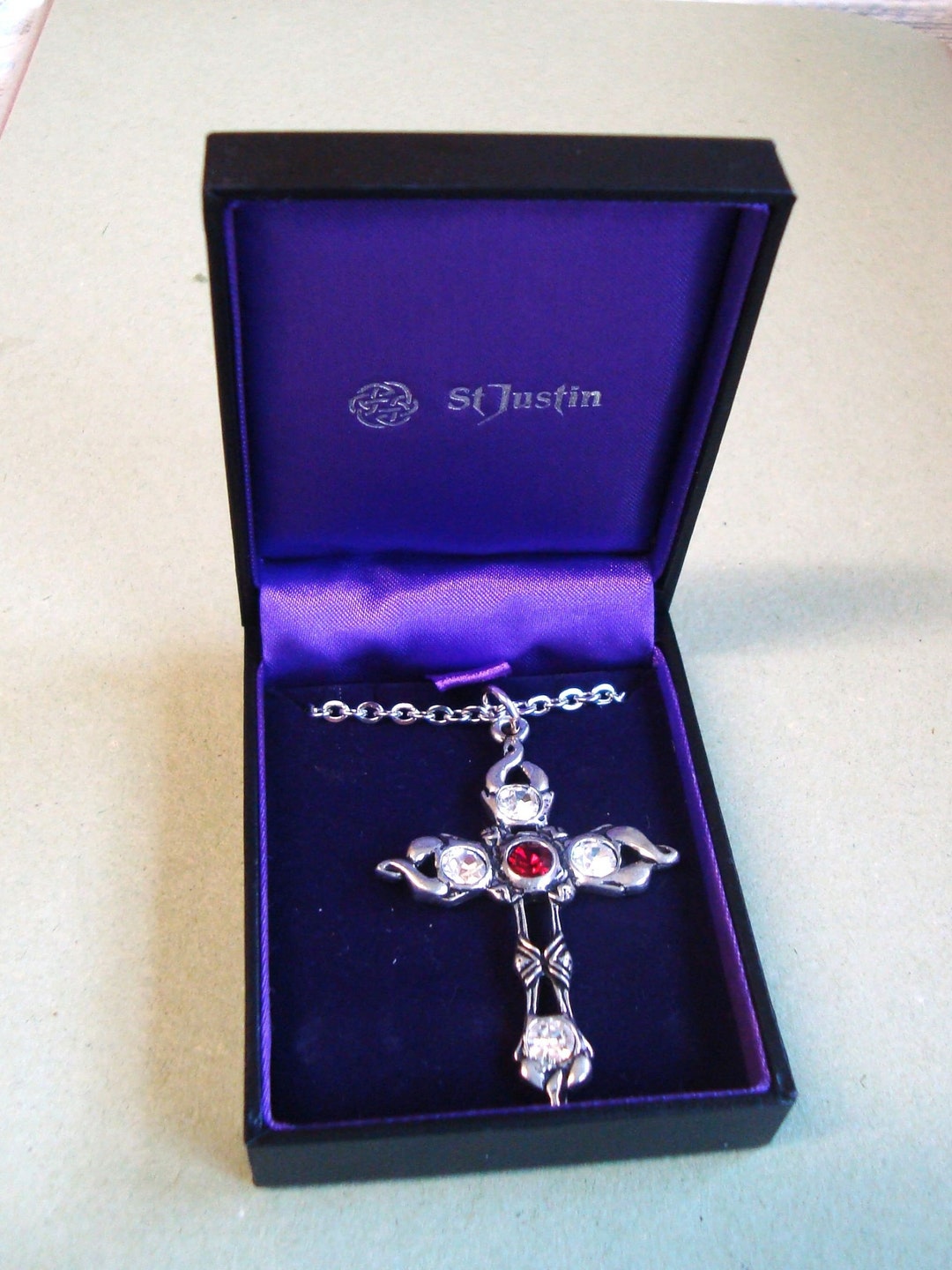 St Justin Cornish Celtic Cross on Chain Pewter and Crystals - Etsy