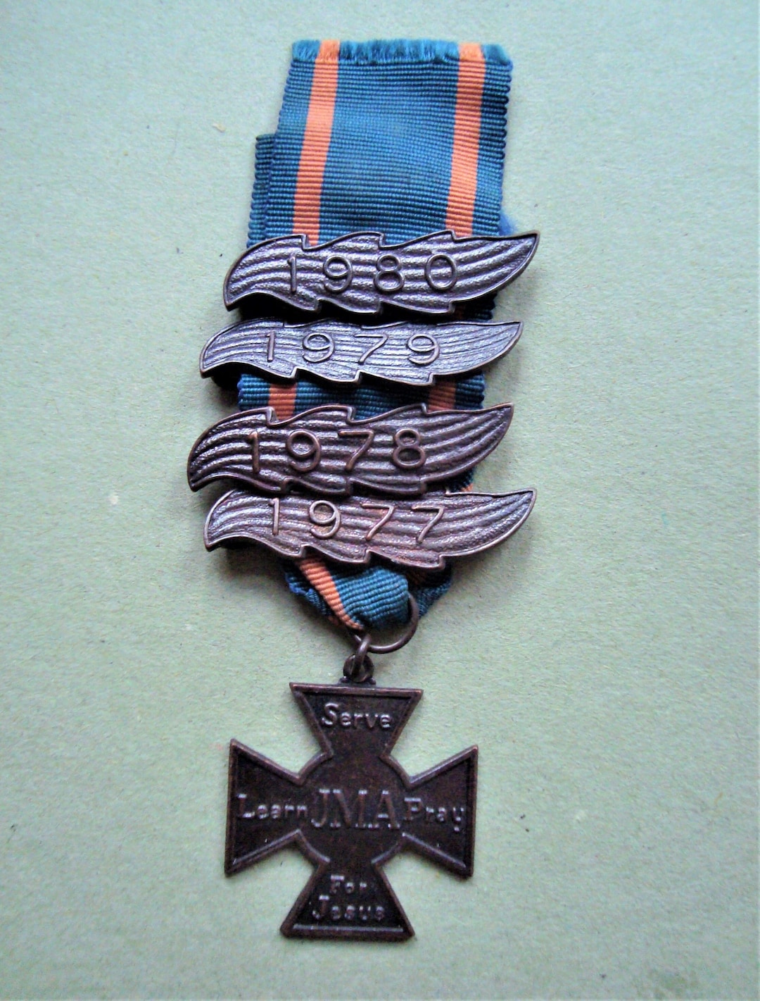 Vintage Junior Methodist Cross on Ribbon 4 Year Bars 1977-1980 - Etsy