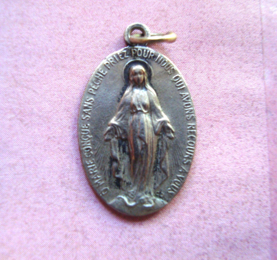 Vintage Miraculous Medal Virgin Mary French Wording - Etsy