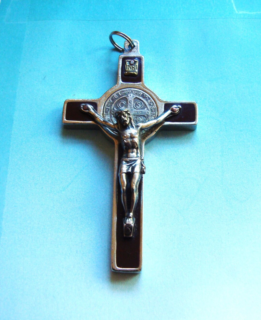 Large Enamelled Crucifix With St Benedict Devil Chasing Medal - Etsy
