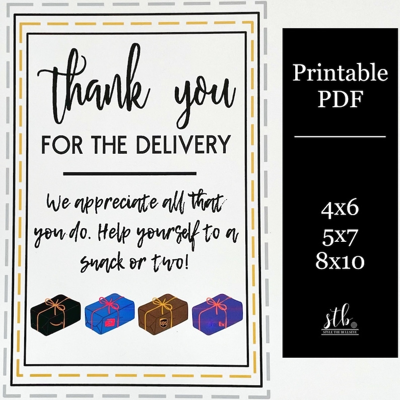 Delivery Driver Thank You Sign Delivery Driver Snack Sign - Etsy