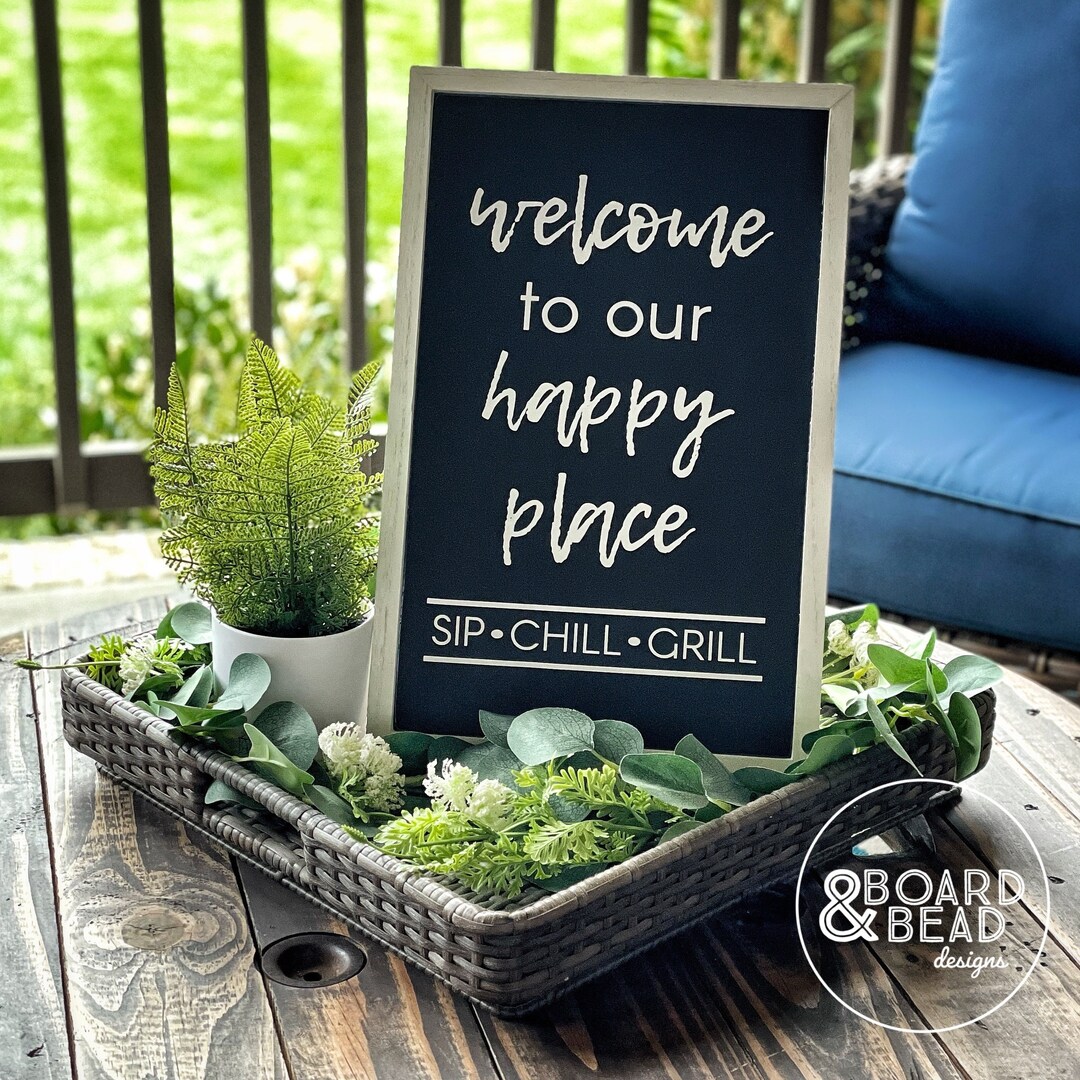 Welcome to Our Happy Place Porch Sign SVG - Patio Sign Cut File- Porch ...