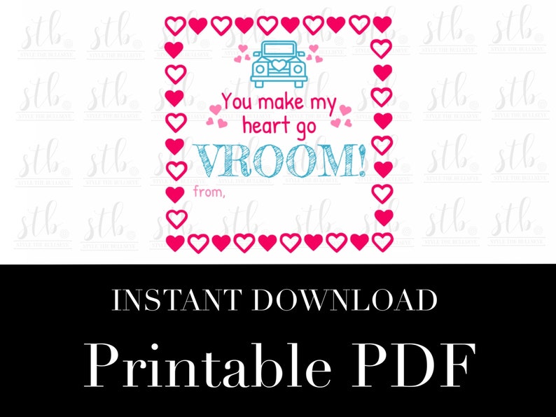 Vroom Valentine Printable PDF You Make My Heart Go Vroom | Etsy