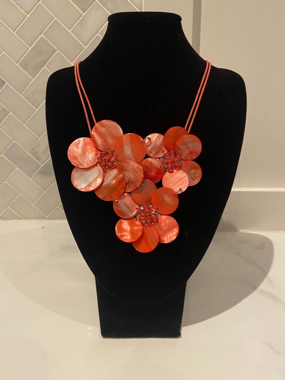 Coral Capiz Oversize Statement Necklace Shell Necklace Beach Jewellery ...
