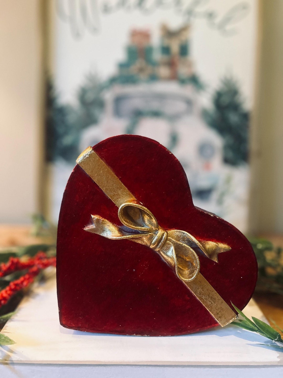 Heart Shaped Gift Box Vintage - Heart Trinket Box, Ring Box, Gift Box, Ring Bearer, Something ...