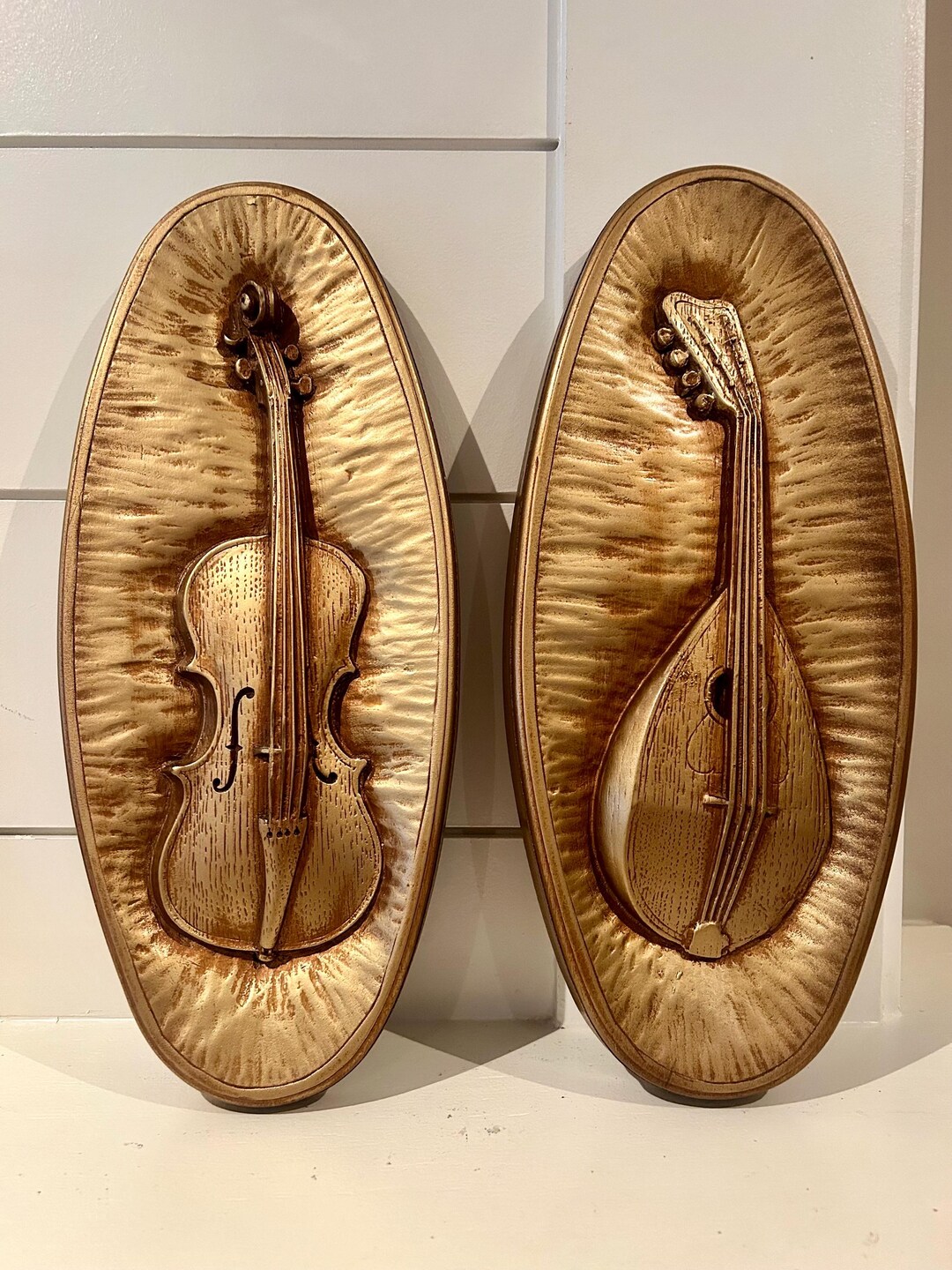 Musical Instrument Wall Plaques 12" Tall - Vintage Music Art, Classic 