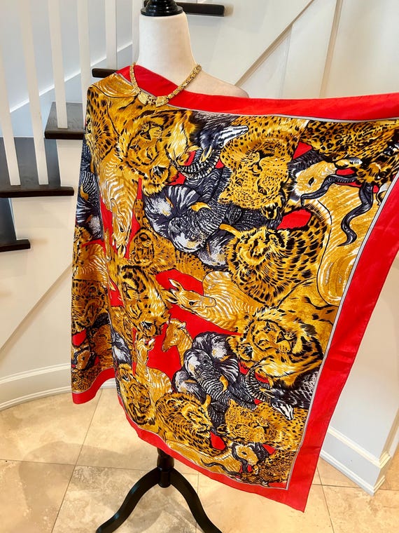 100% Silk Jungle Animals Vintage Scarf - Gianni Biagi… - Gem